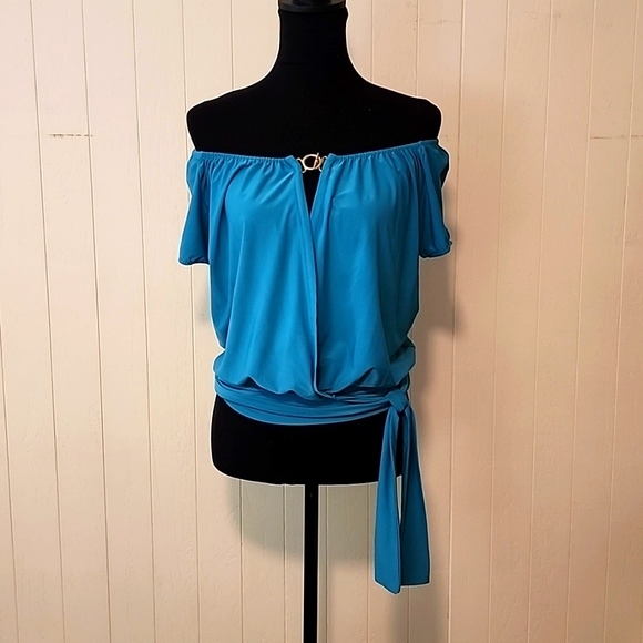 Express | Tops | Y2k Turquoise Off Shoulder Wrap Dress | Poshmark